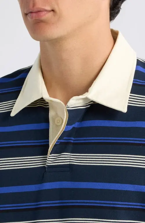 Nn07 David Striped Organic Cotton Long Sleeve Rugby Shirt - Navy Stripe