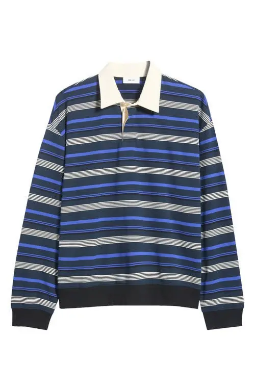 Nn07 David Striped Organic Cotton Long Sleeve Rugby Shirt - Navy Stripe