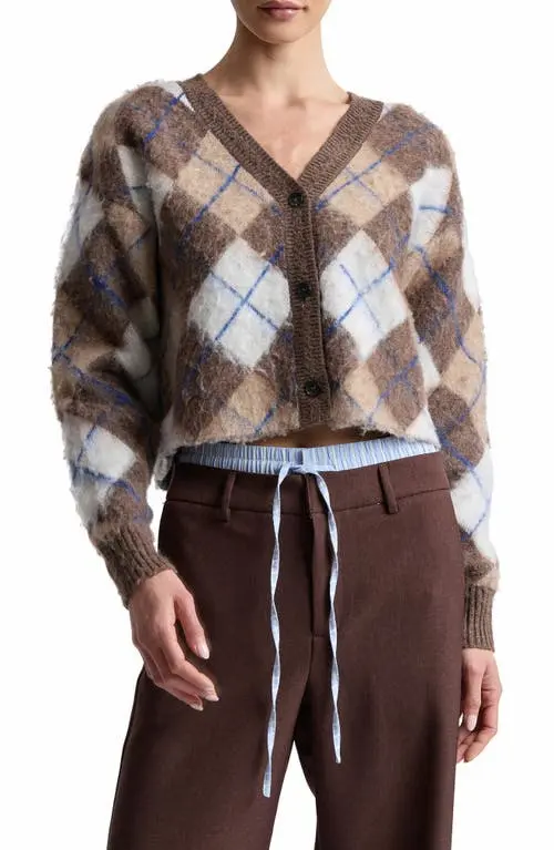 Avec Les Filles Argyle Jacquard Cardigan