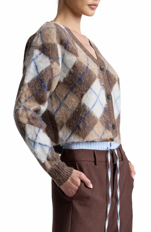 Avec Les Filles Argyle Jacquard Cardigan