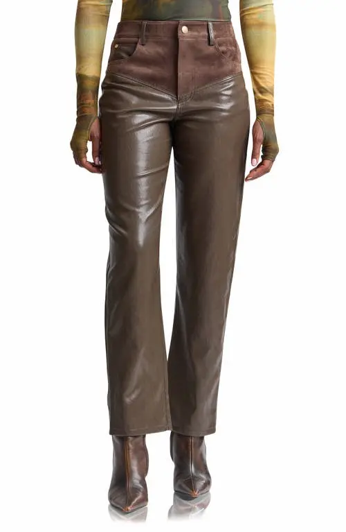 Avec Les Filles High Waist Yoke Slim Faux Leather Pants
