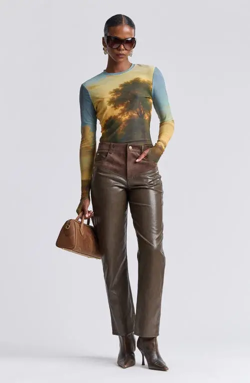 Avec Les Filles High Waist Yoke Slim Faux Leather Pants