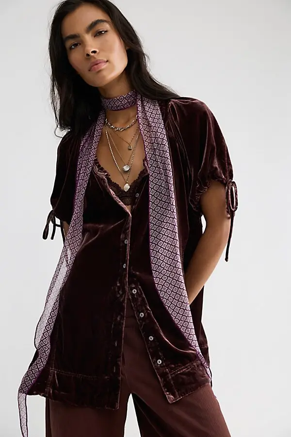 Free People Farley Velvet Tunic - Chocolate
