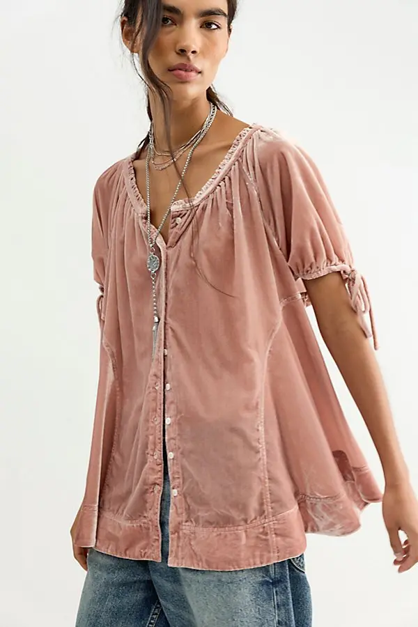 Free People Farley Velvet Tunic - Dusty Himalayan