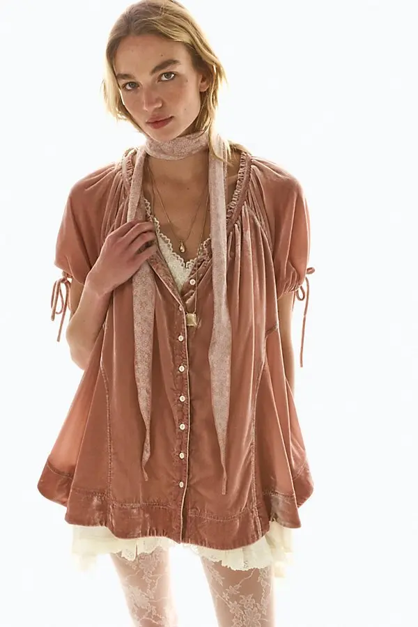 Free People Farley Velvet Tunic - Dusty Himalayan