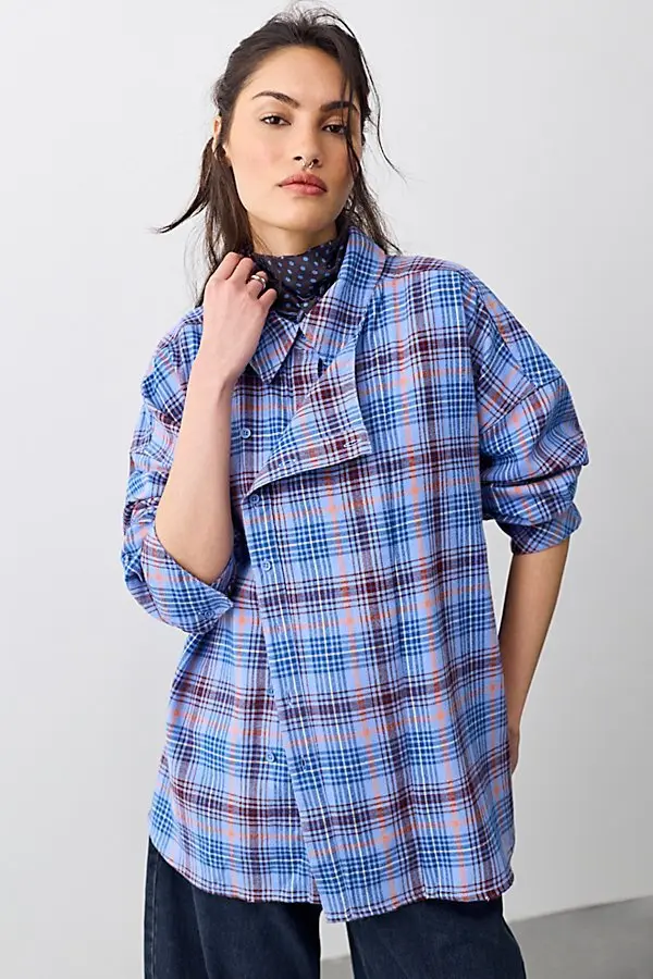 Free People We The Free Elisson Plaid Top - Blue Combo