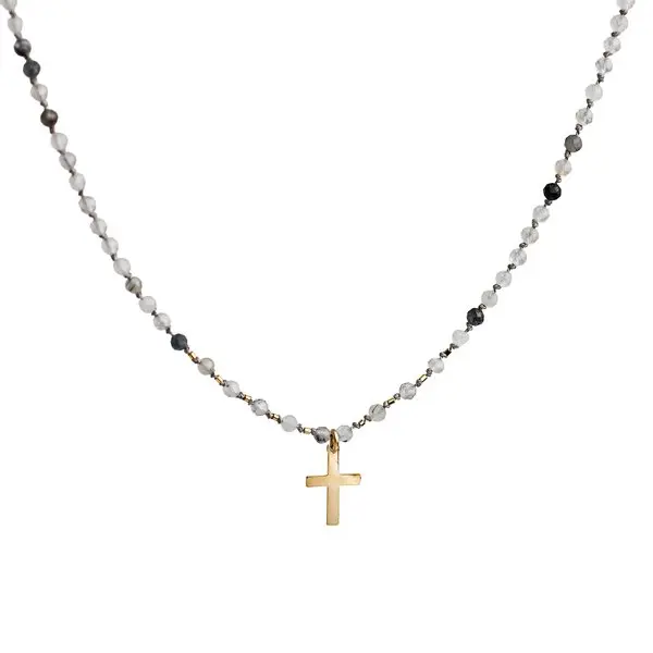 AMONTA Grey / Gold Gold Cross Necklace