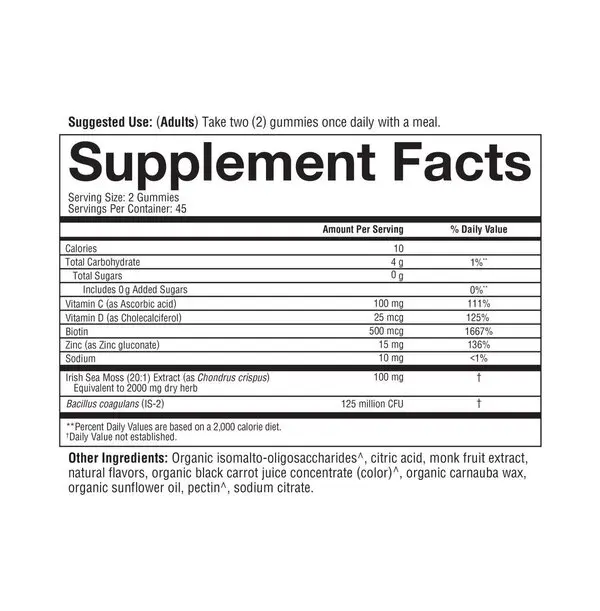 YOUTHEORY Zero Sugar Irish Sea Moss Gummy 90 Count