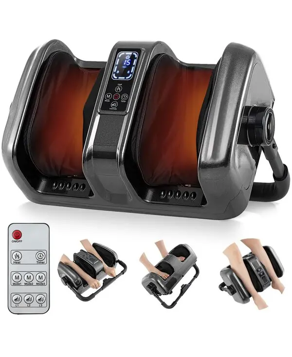 ECOOSO Foot And Calf Massager With Heat Shiatsu Deep Kneading Rolling Smart Electric Leg Massager - Grey