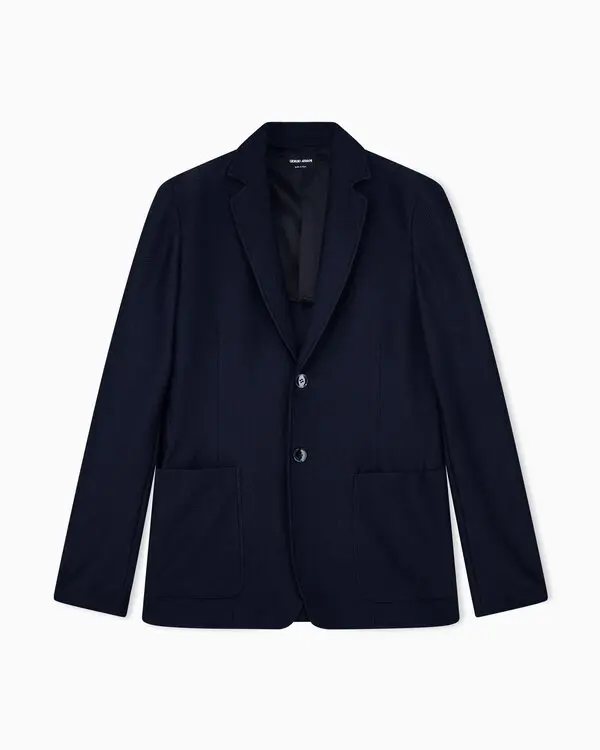 Giorgio Armani Single-breasted Jacket In Technical Seersucker Jersey With Patch Pockets - Navy Blue