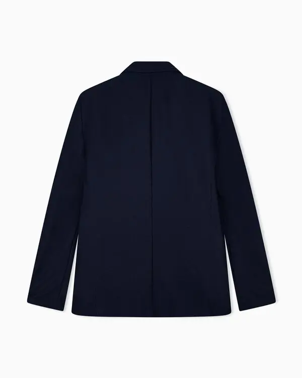 Giorgio Armani Single-breasted Jacket In Technical Seersucker Jersey With Patch Pockets - Navy Blue