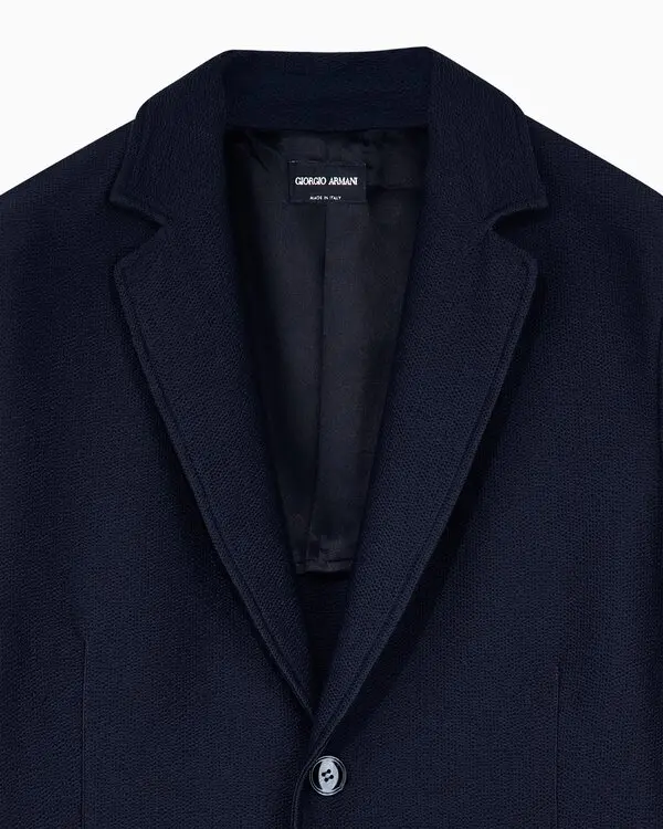 Giorgio Armani Single-breasted Jacket In Technical Seersucker Jersey With Patch Pockets - Navy Blue