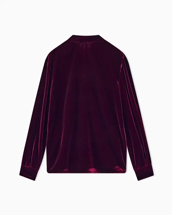 Giorgio Armani Blouse In Velvet With Stand-up Collar And Ribbons - Burgundy