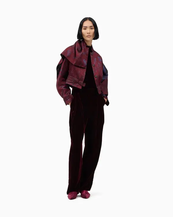 Giorgio Armani Blouse In Velvet With Stand-up Collar And Ribbons - Burgundy