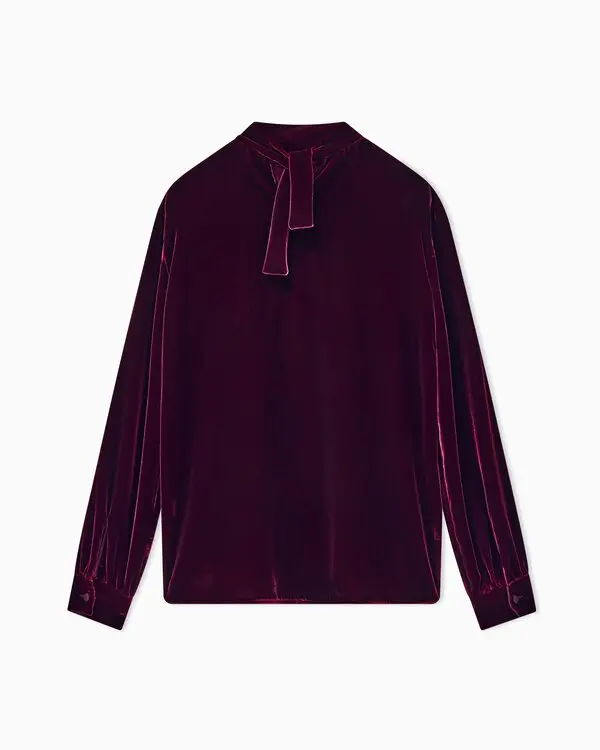 Giorgio Armani Blouse In Velvet With Stand-up Collar And Ribbons - Burgundy