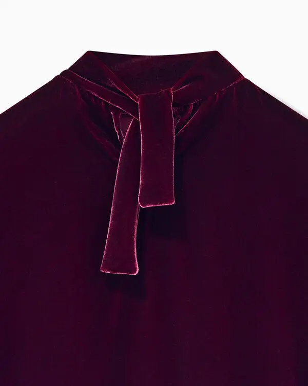 Giorgio Armani Blouse In Velvet With Stand-up Collar And Ribbons - Burgundy