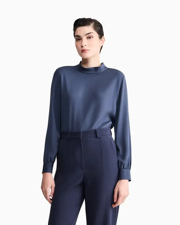 Giorgio Armani Shirt Cashmere Regular Fit Silk Triple Georgette - Blue