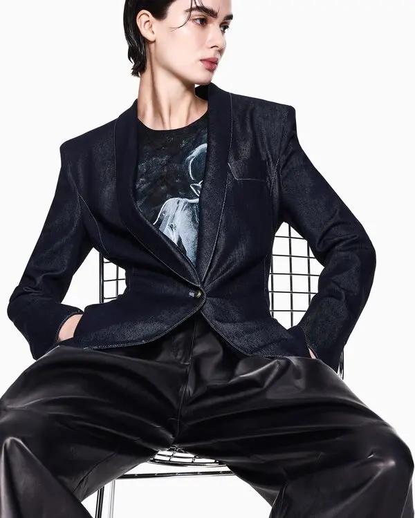 Giorgio Armani Single-breasted Jacket With Shawl Lapels In Cotton And Wool Denim
