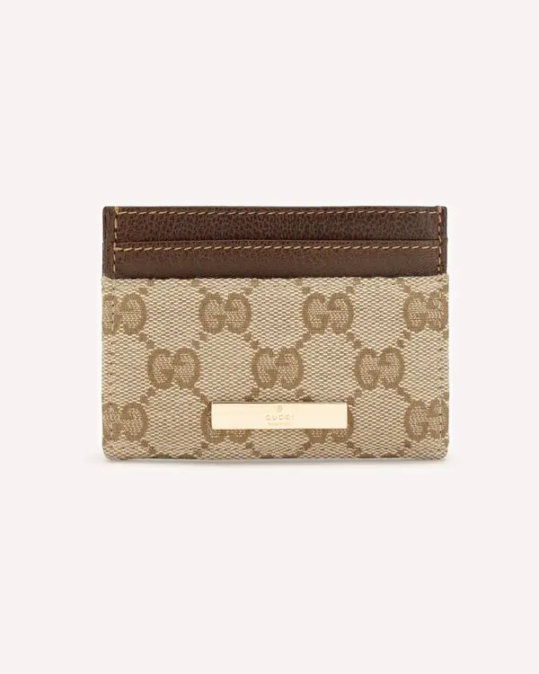 Gucci Gg Monogram Card Holder With Logo Plaque