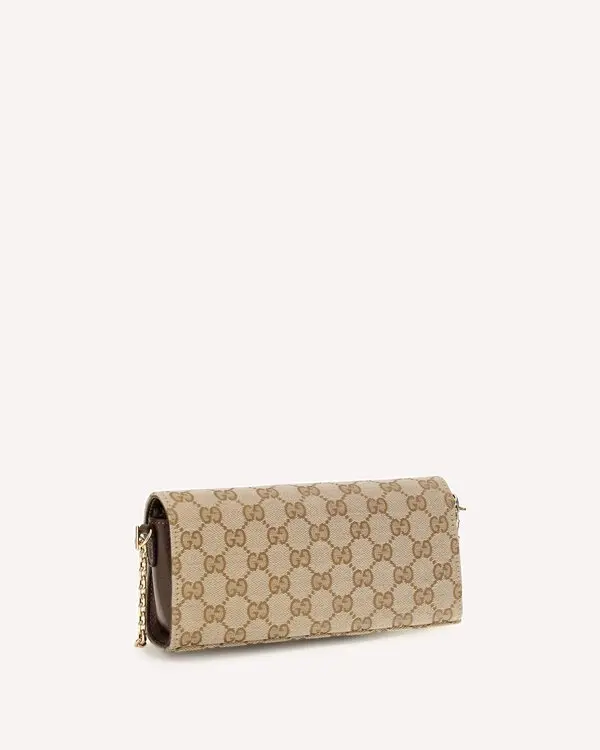 Gucci Gg Fabric Chain Wallet With Horsebit - Beige