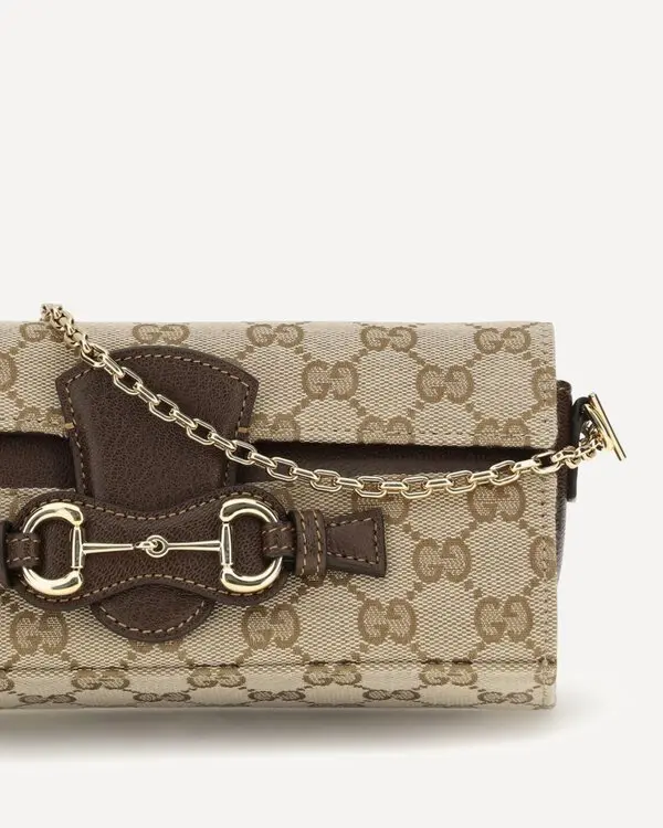 Gucci Gg Fabric Chain Wallet With Horsebit - Beige