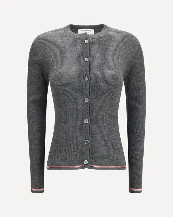 Thom Browne Ribbed Merino Wool Cardigan - Grey