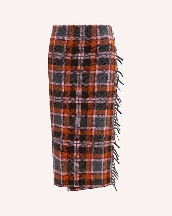 Guest In Residence Tartan Fringed Wrap Skirt Feale - Brown