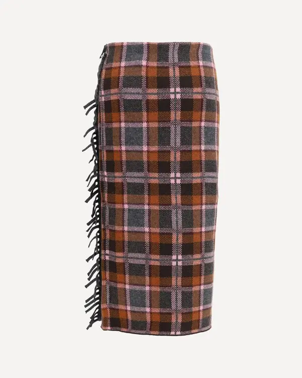 Guest In Residence Tartan Fringed Wrap Skirt Feale
