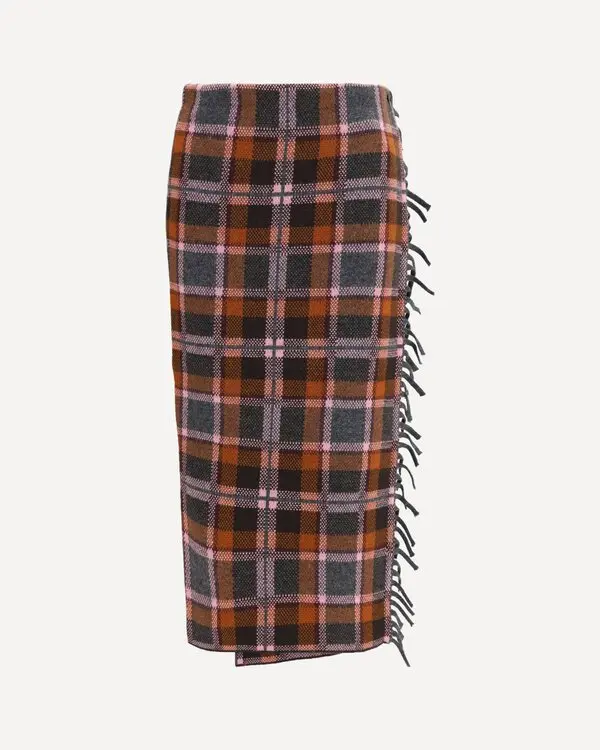 Guest In Residence Tartan Fringed Wrap Skirt Feale - Brown