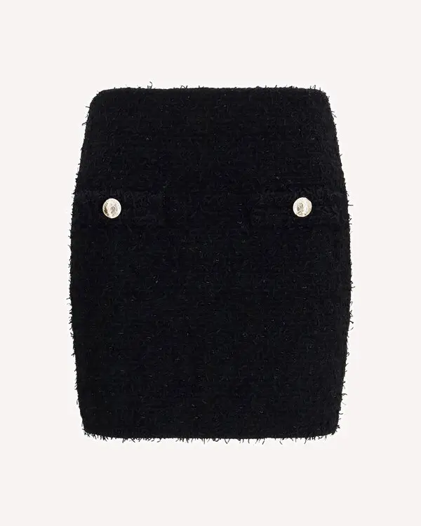 Balmain Tweed Mini Skirt With Logo Buttons