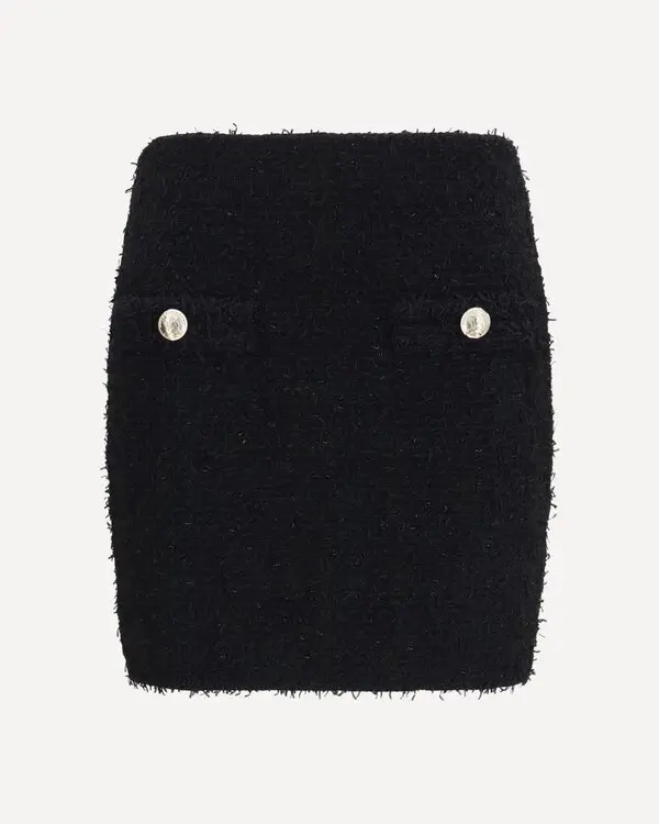 Balmain Tweed Mini Skirt With Logo Buttons