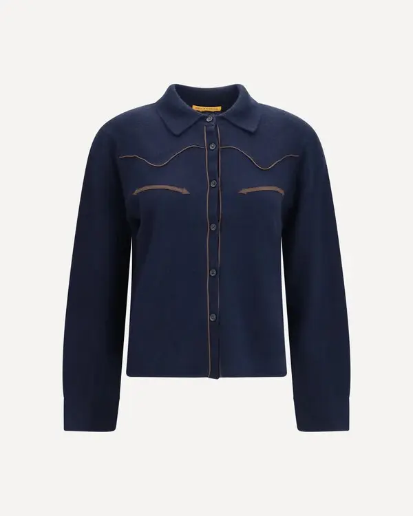 Guest In Residence Cropped Western Cashere Shirt Feale - Blue