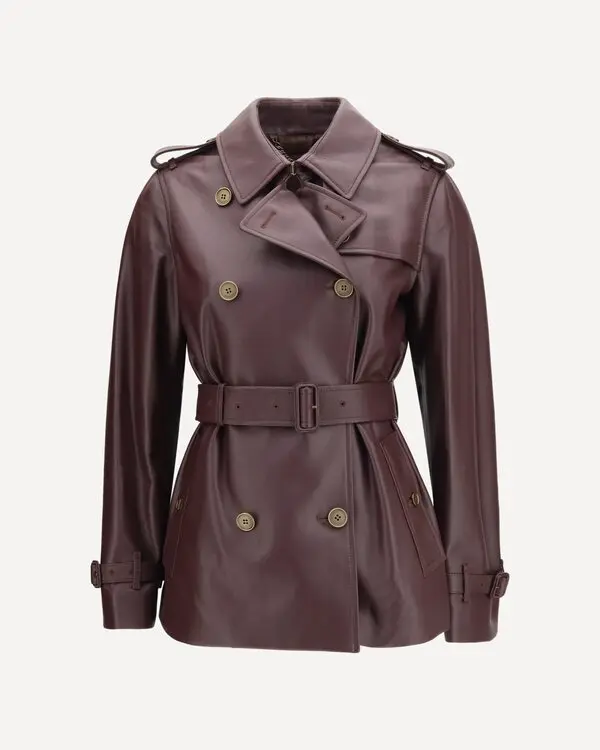 Burberry Short Leather Trench Coat - Bordeaux
