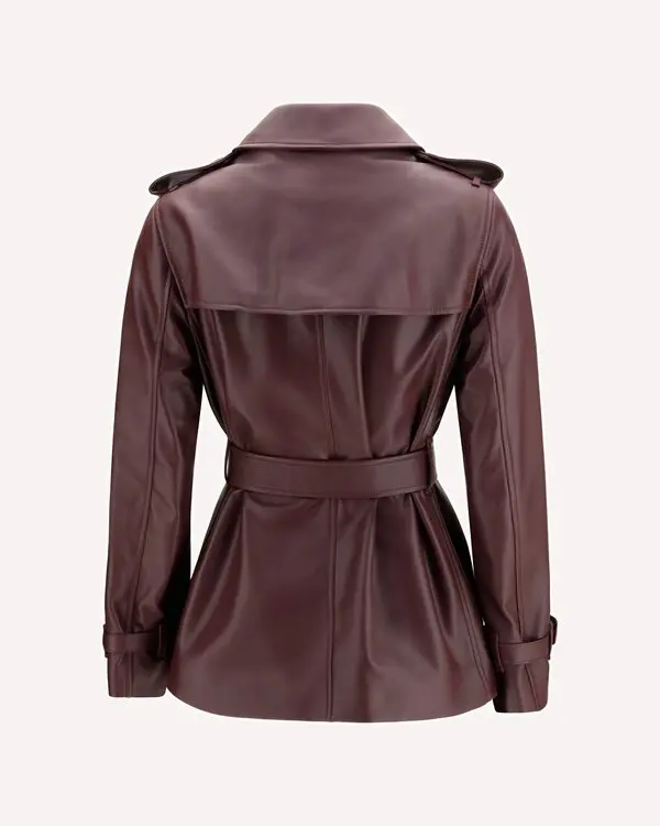 Burberry Short Leather Trench Coat - Bordeaux