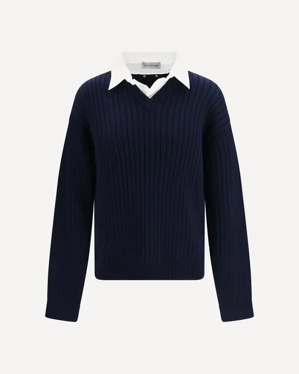 Balenciaga Cotton Sweater With Shirt Details Ale