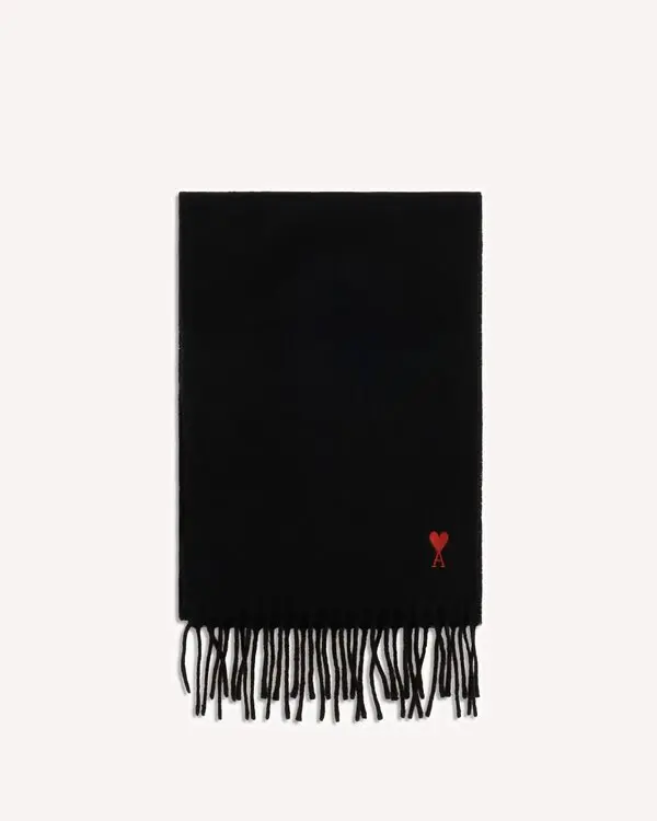 AMI Paris Quota De Coeur Wool Scarf - Black