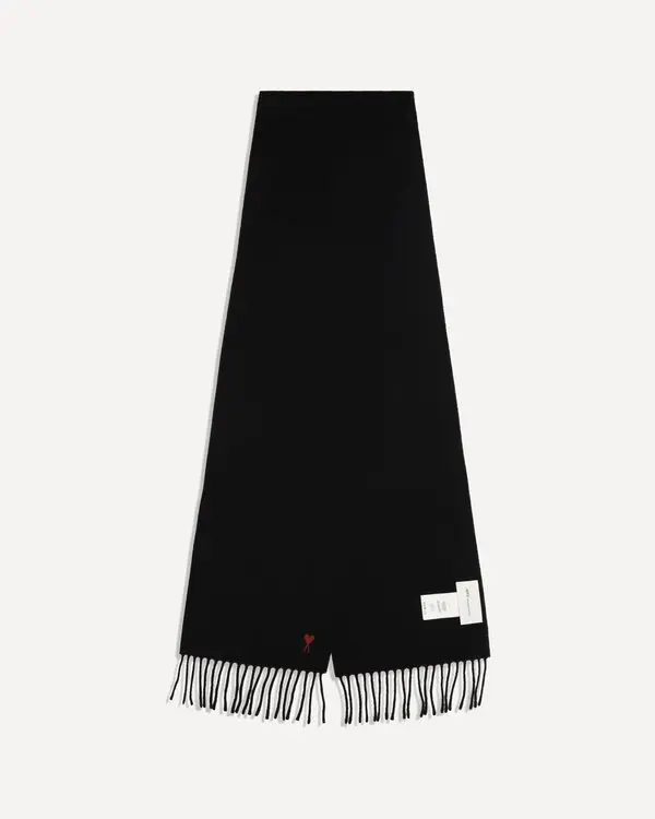 AMI Paris Quota De Coeur Wool Scarf - Black