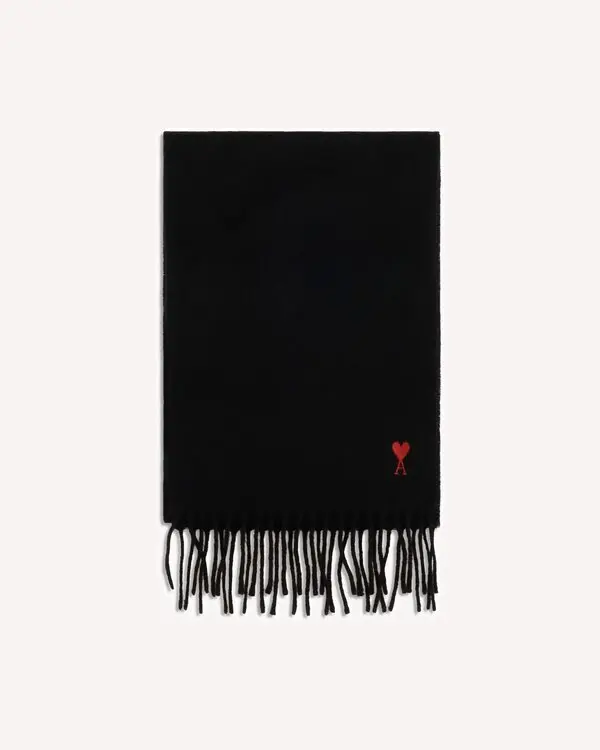 AMI Paris Quota De Coeur Wool Scarf - Black
