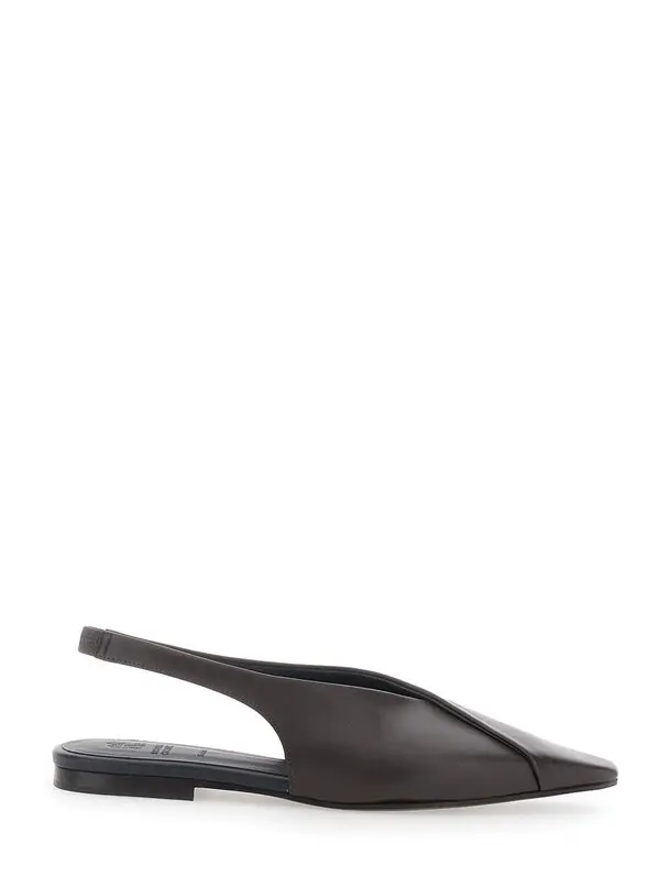Brunello Cucinelli Brown Slingback Ballet Shoes With Square Toe In Leather For - Multicolor