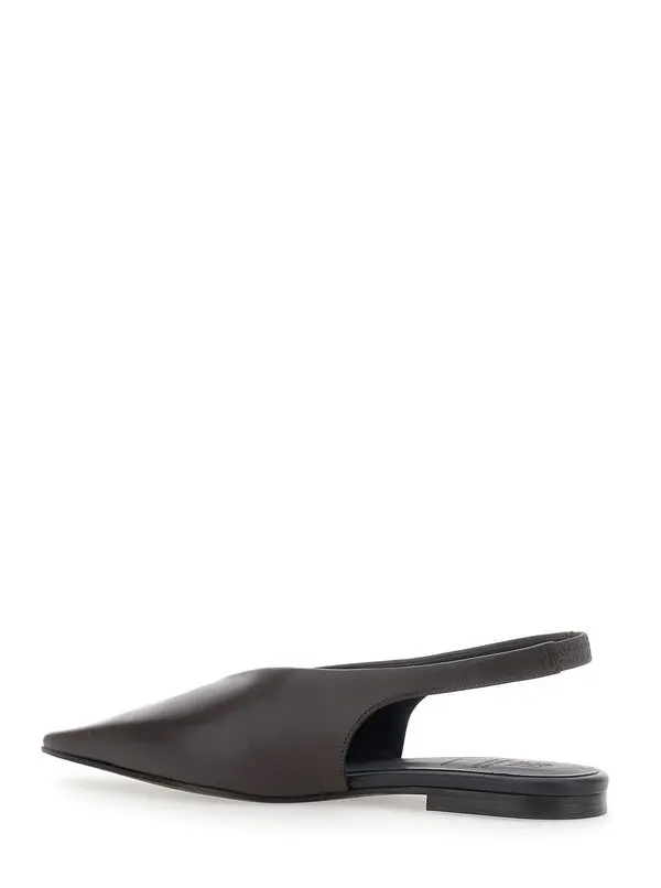 Brunello Cucinelli Brown Slingback Ballet Shoes With Square Toe In Leather For - Multicolor