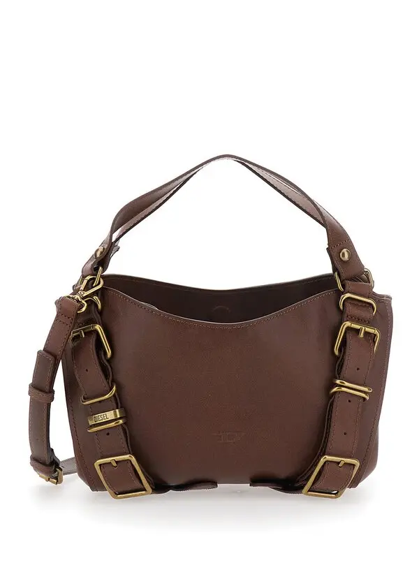 DIESEL® D-one' Shoulder Bag With Logo On The Front And Decorative Straps With Buckles In Leather For - Brown