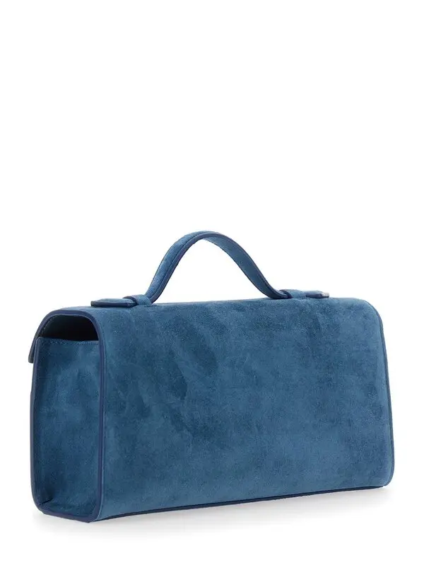Savette Symmetry Clutch In Suede With Elegant Details And Blue Suede - Multicolor