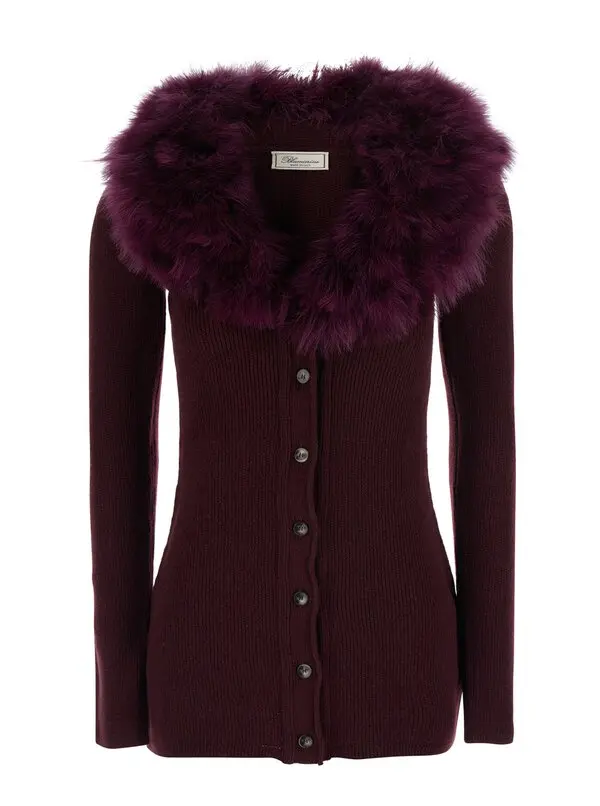 Blumarine Knitwear With Round Neck And Long Sleeves In Virgin Wool Bordeaux - Multicolor