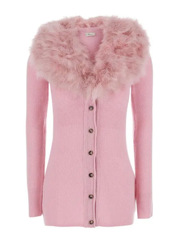 Blumarine Sweater With Round Neck And Long Sleeves In Virgin Wool For - Pink