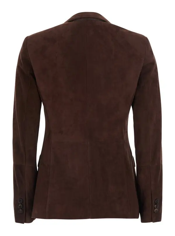 Brunello Cucinelli Brown Single-breasted Jacket With Peak Revers In Suede For - Multicolor