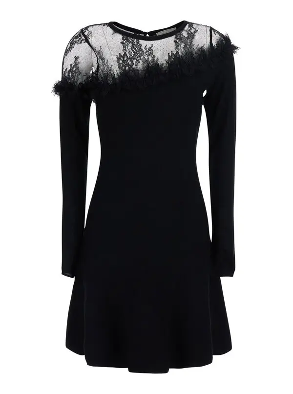 Blumarine Dress With Long Sleeves And Round Neckline In Black Virgin Wool For - Multicolor
