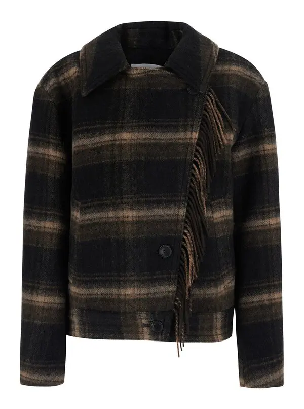 Isabel Marant Étoile Galeane' Brown Jacket With Striped Motif And Fringe Details In Fabric - Multicolor