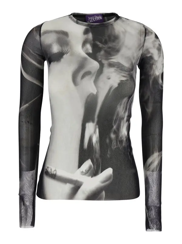 JEAN PAUL GAULTIER Long Sleeve Top Smoking In Black And White - Multicolor