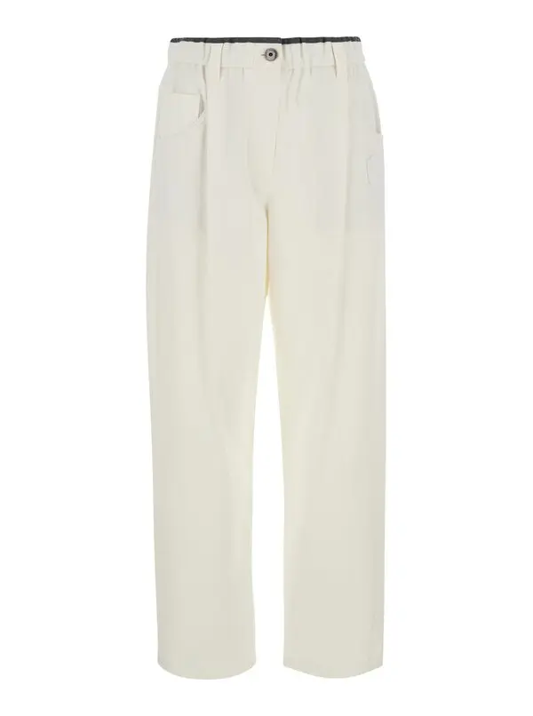 Brunello Cucinelli White Pants With Pleats And Patch Pockets On The Back In Cotton For - Multicolor