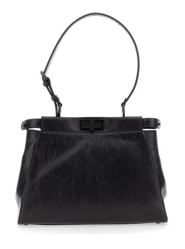 Fendi My Peekaboo' Black Medium Handbag With Adjustable Shoulder Strap And Twist-lock Closure In Leather For - Multicolor